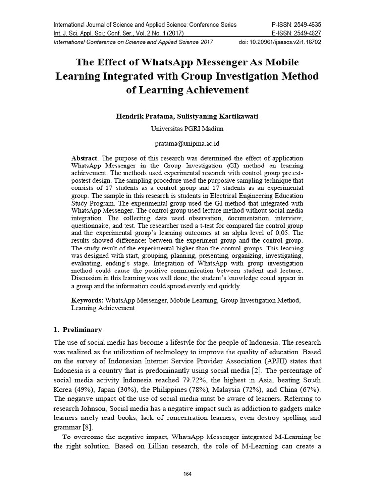 The Effect of WhatsApp Messenger As Mobile Learnin | PDF | Learning ...