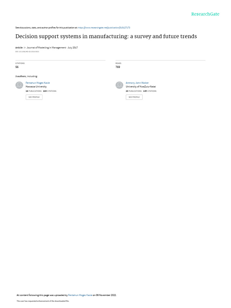 Decision Support Systems in Manufacturing: A Survey and Future Trends | PDF | Decision Support ...