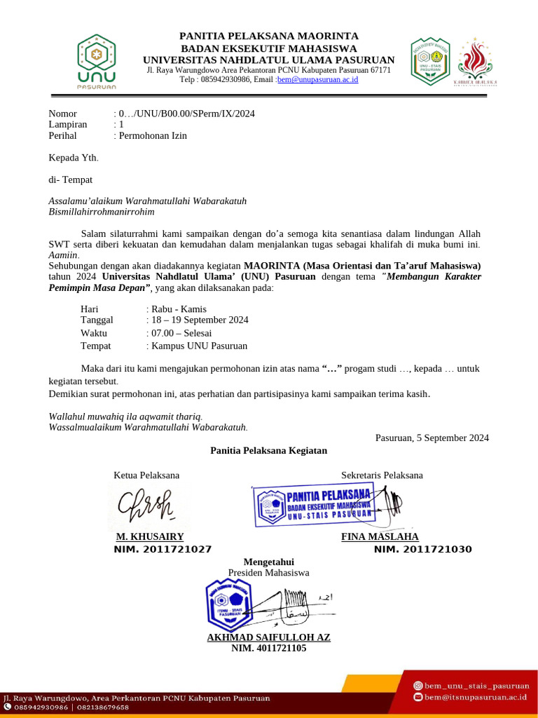 Template Surat Izin | PDF