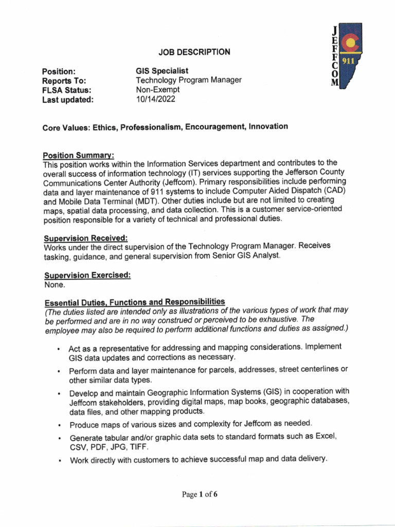 GIS Specialist Job Description | PDF