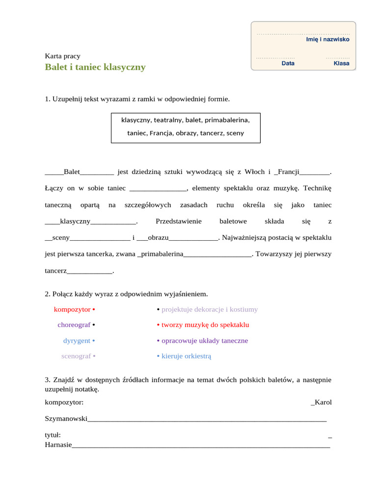 Karta Pracy 23 Balet I Taniec Klasyczny | PDF