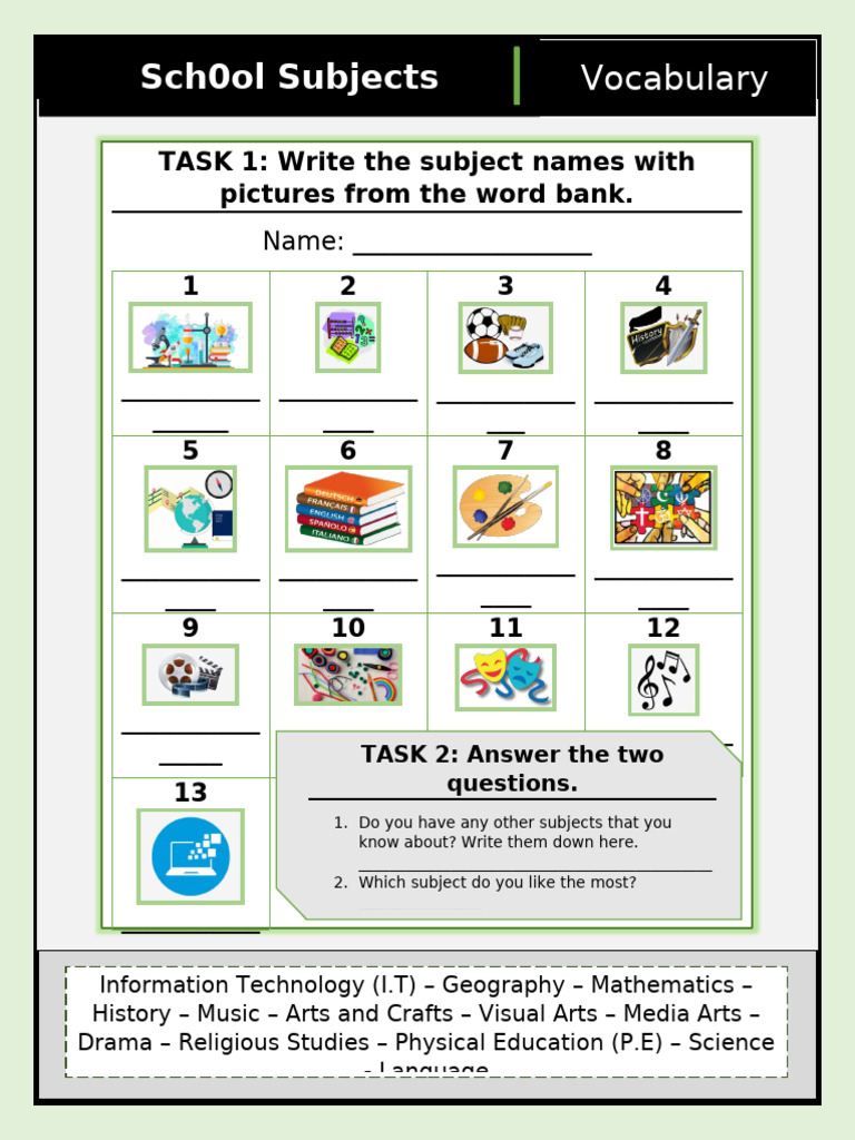 School Subjects Fun Activities Games Icebreakers - 137529 | PDF