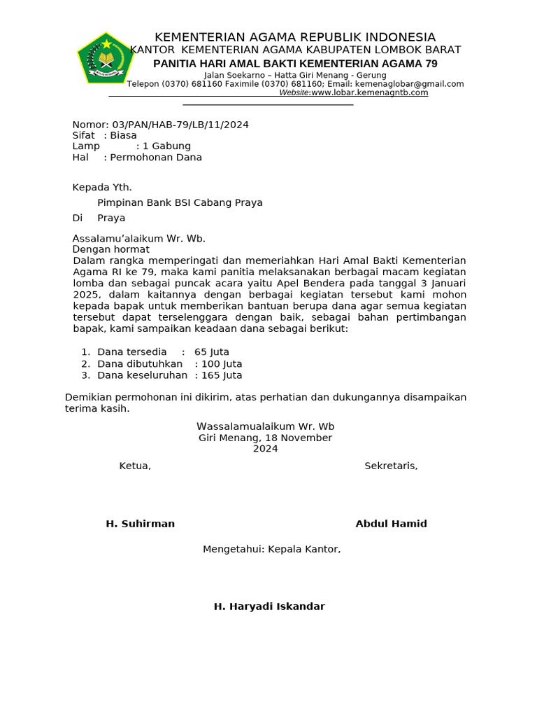 Contoh Surat SURAT KE BANK | PDF