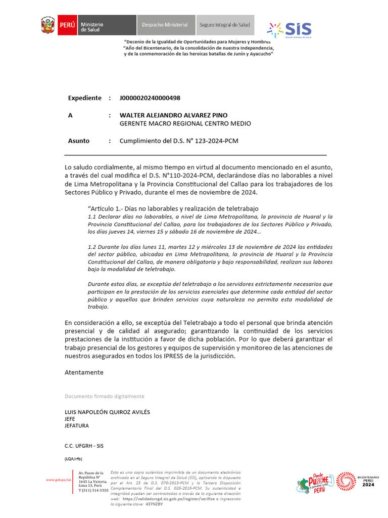 MEMORANDO 000066 2024 JJ | PDF | Lima