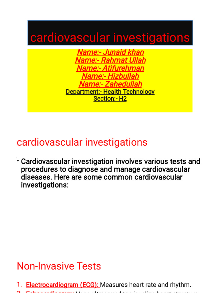Cardiovascular Investigation Tests Guide | PDF