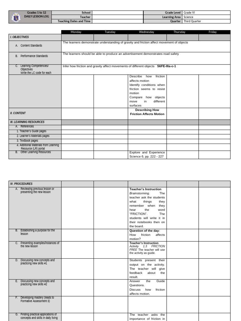 Week 1 Day 3 | PDF | Friction | Teachers Week 1 Day 3 | PDF | Friction | Teachers