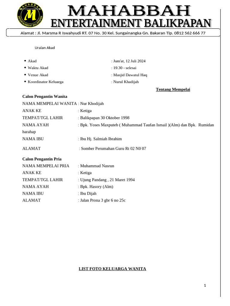 Dijah & Nasrun Akad 12 Juli 2024-1 | PDF
