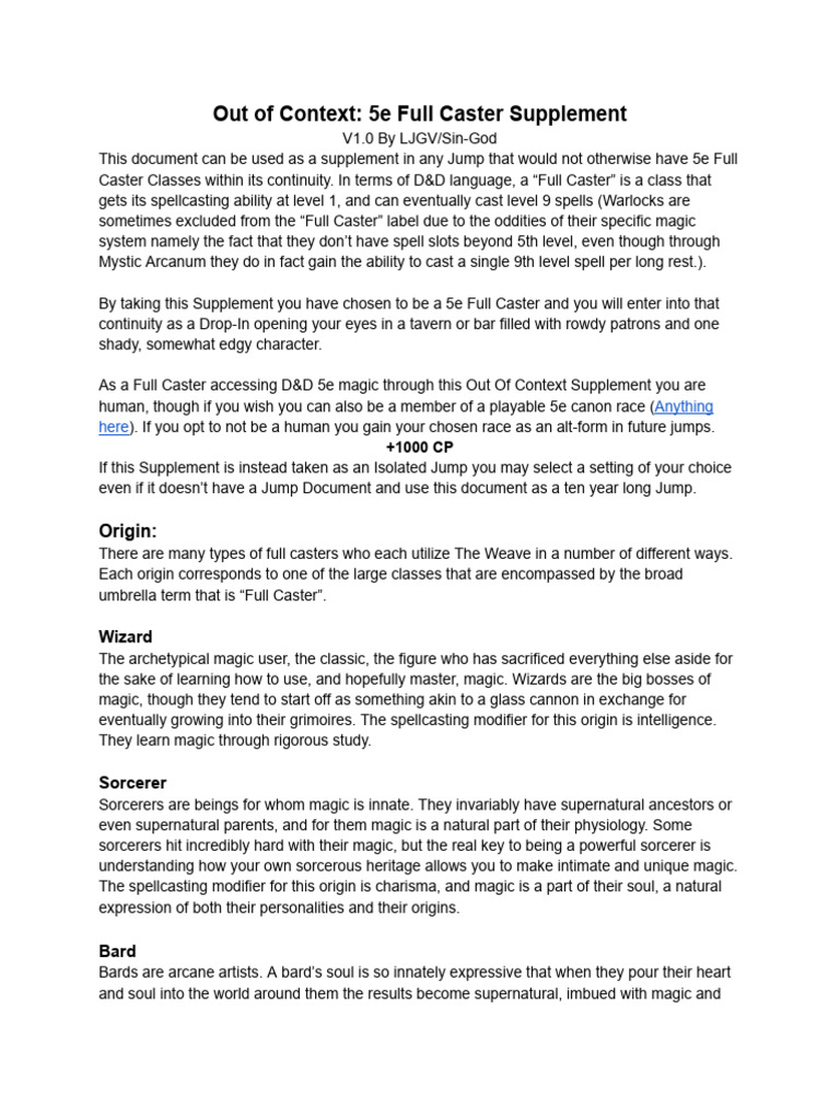 Out of Context 5e Full Caster Supplement | PDF