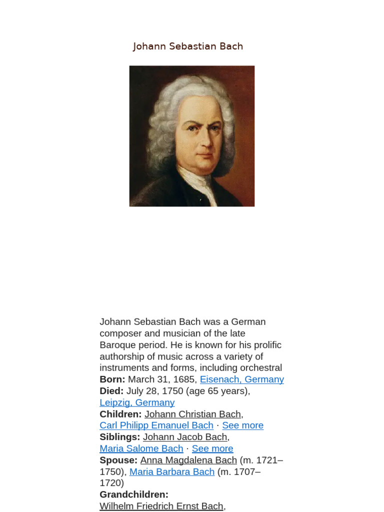 Johann Sebastian Bach: Baroque Composer | PDF | Johann Sebastian Bach ...