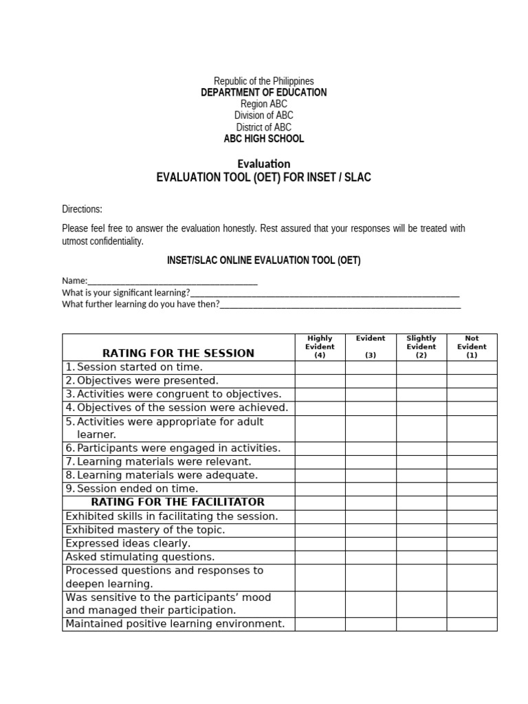 Evaluation Tool | PDF | Learning | Human Communication