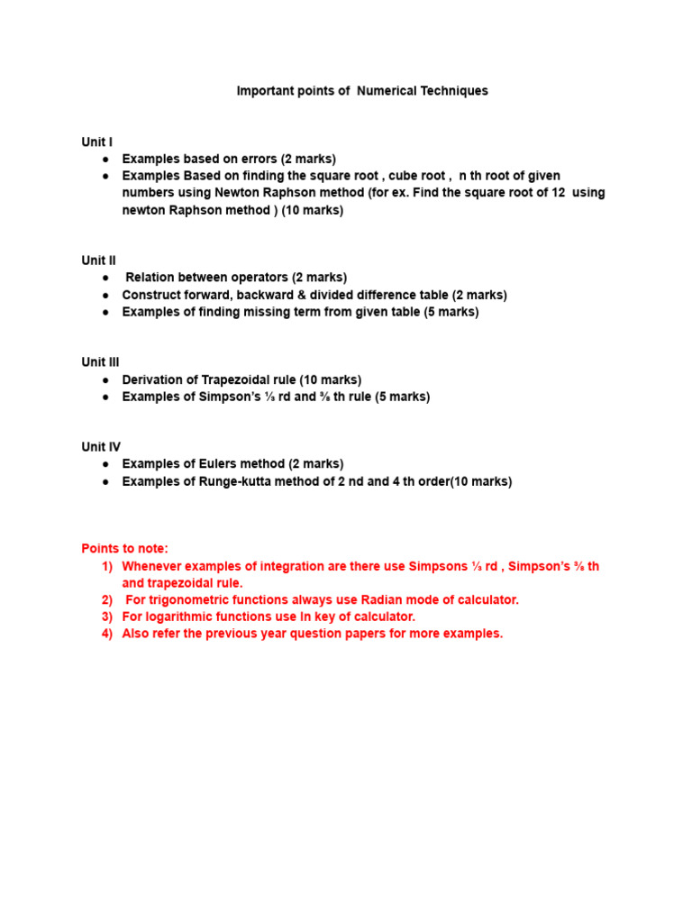 Important Points of Numerical Techniques | PDF
