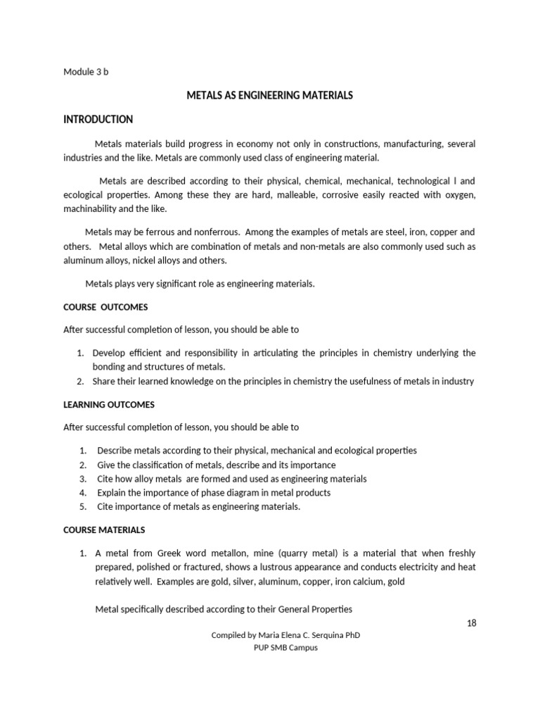 Module 3b Metals As Engineering Materials | PDF | Metals | Alloy