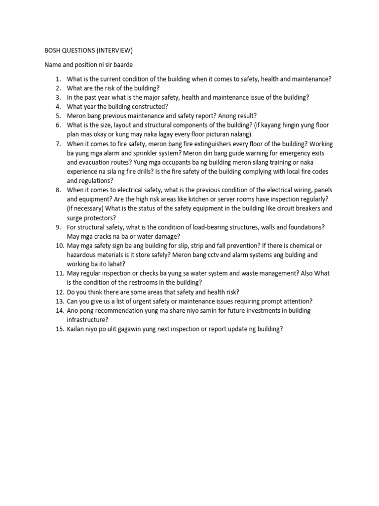 Bosh Questions | PDF | Fire Safety | Safety