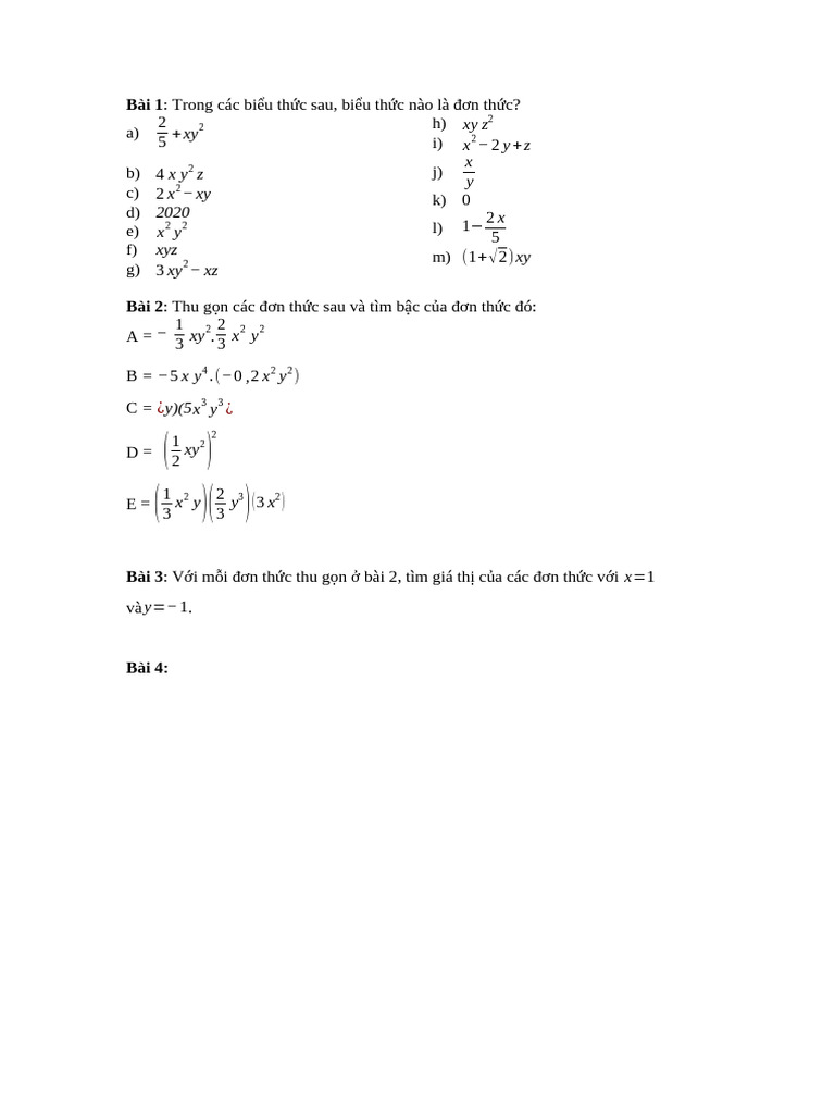 Đơn TH C, Đa TH C T NG Ôn | PDF