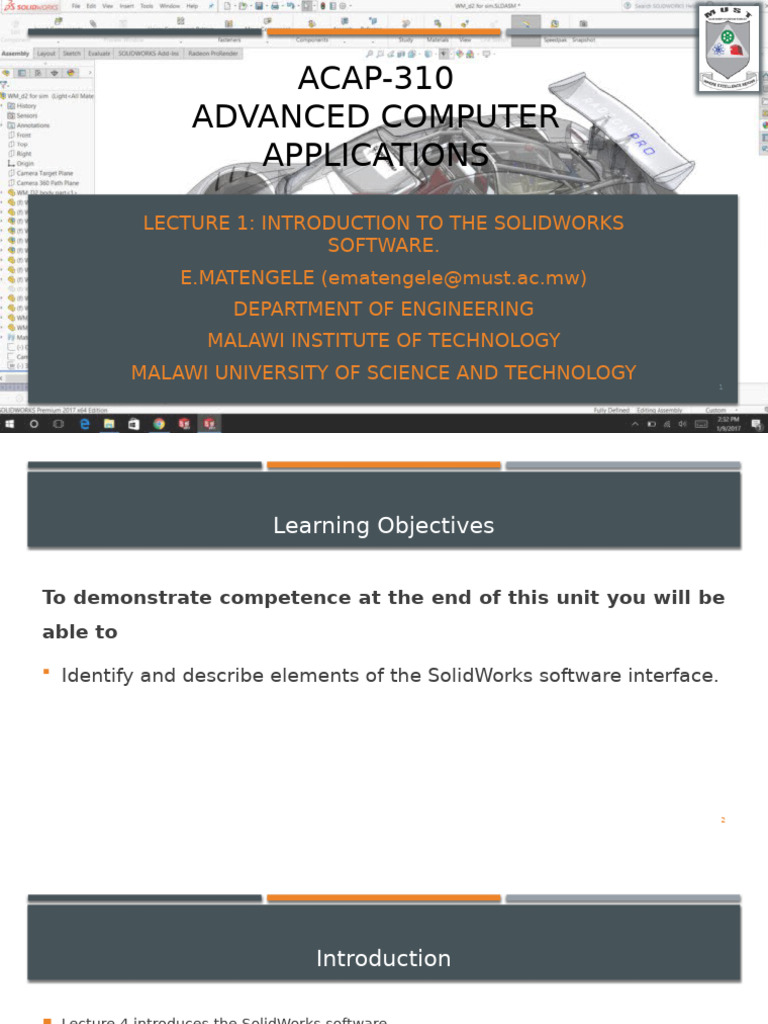 Lecture 4.0, Introduction To The SolidWorks Software - 103442 | PDF ...