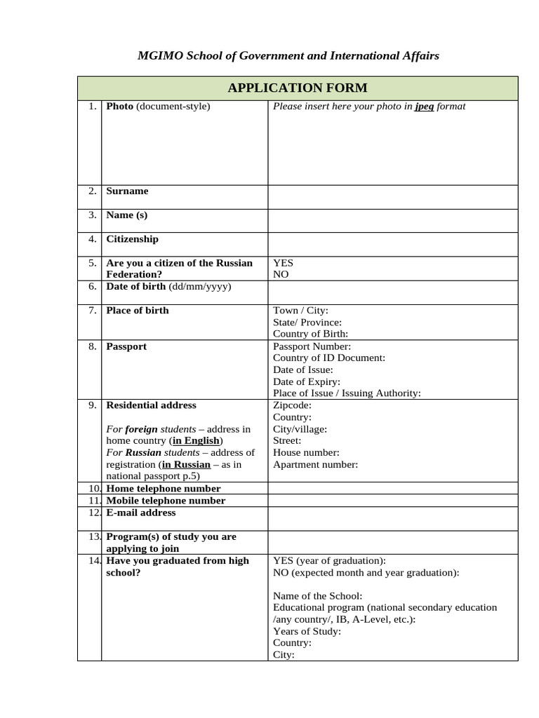 MGIMO SGIA Application Form - 2023 | PDF | Test Of English As A Foreign ...