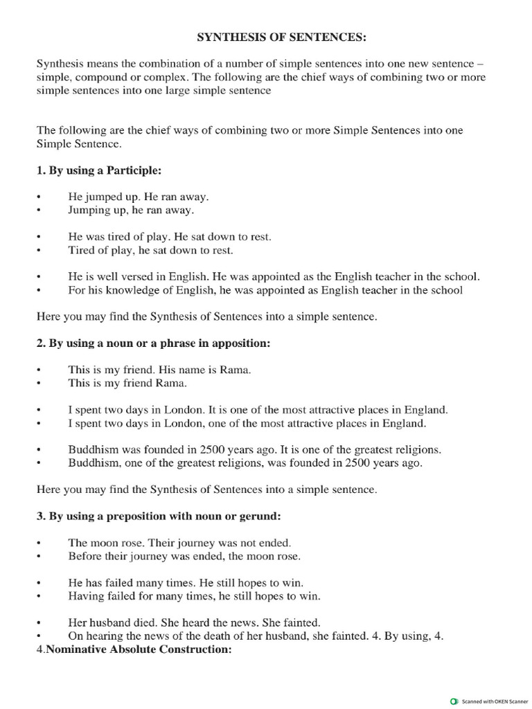 Synthesis of Sentences | PDF