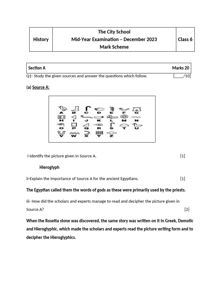 Class 6 History Exam Paper 2023 | PDF | Ancient Egypt | Mesopotamia