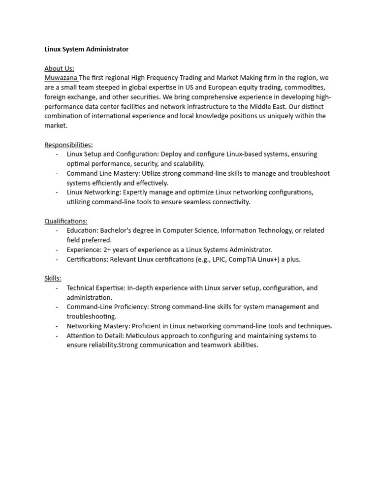 SysAdmin Job Description - Muwazana-4 | PDF | System Administrator ...