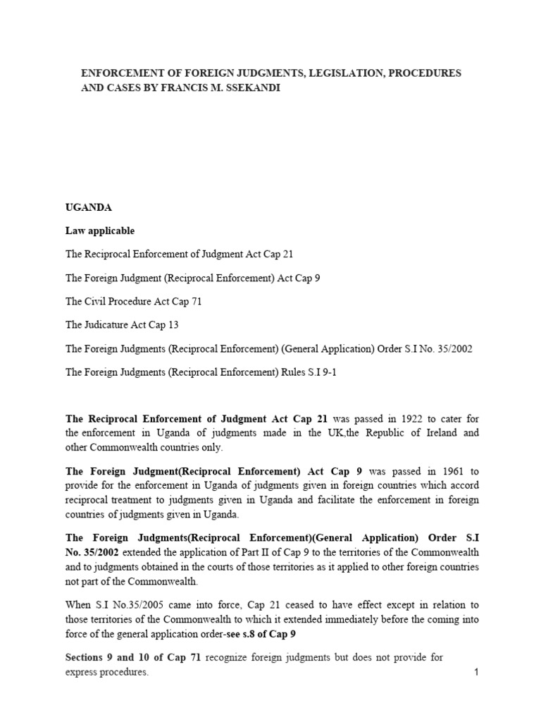 Review of Enforcement of Foreign Judgments | PDF | Judgment (Law ...