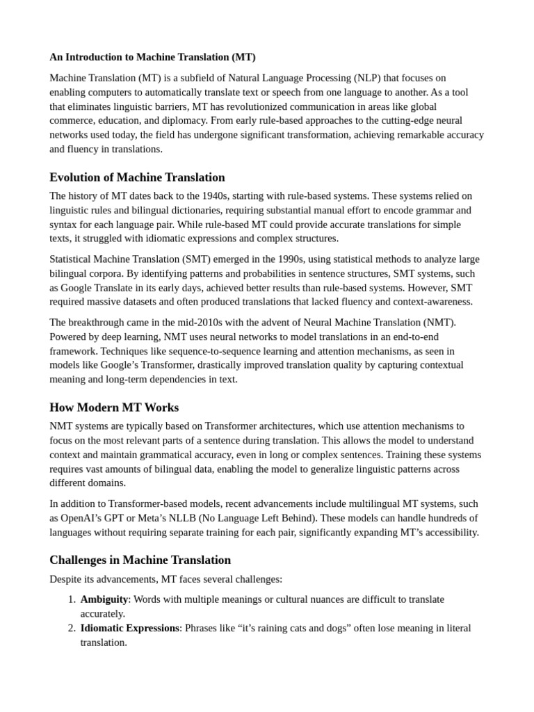 An Introduction To Machine Translation (MT) | PDF | Translations ...