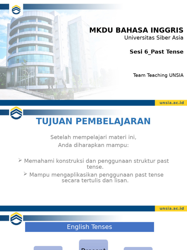 Sesi 6 - MKU Bahasa Inggris - Past Tense | PDF | Grammatical Tense ...
