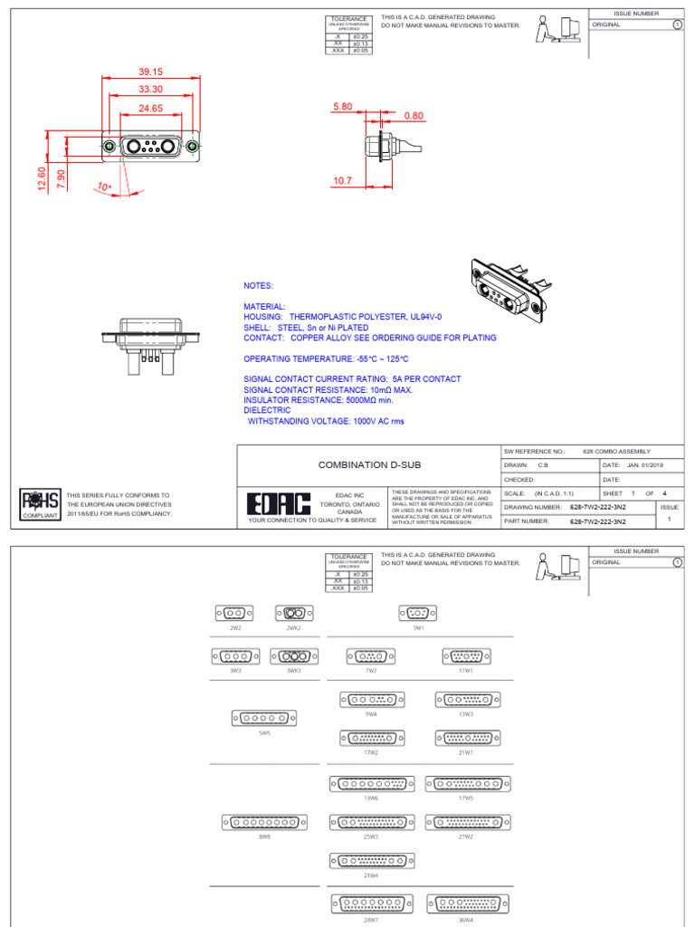 628-7W2-222-3N2 - EDAC D-Sub Connector | PDF | Manufactured Goods | Electromagnetism