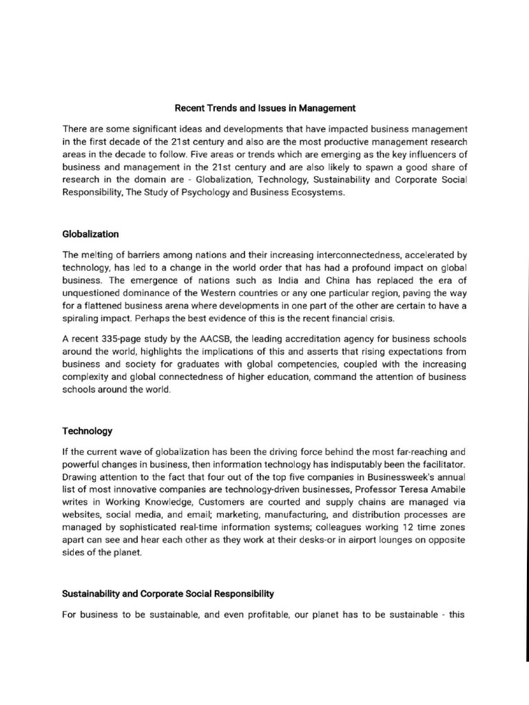 MM Recent Trends and Issues in Management | PDF