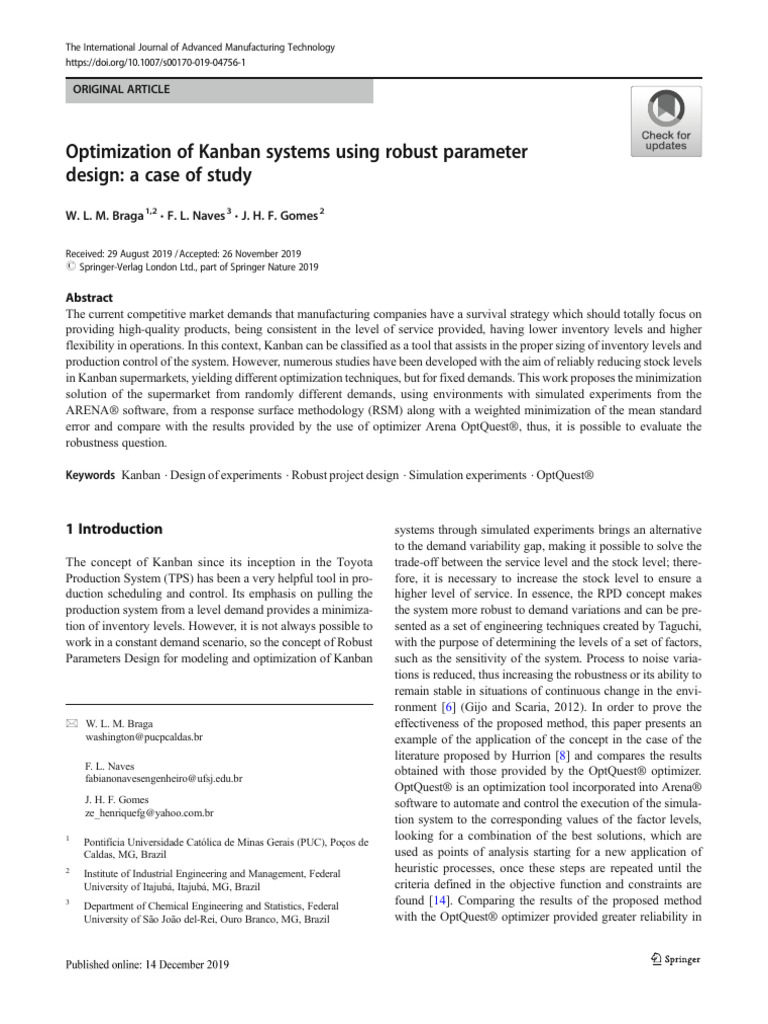 Optimization of Kanban Systems Using Robust Parameter Design - A Case of Study | PDF | Mean ...