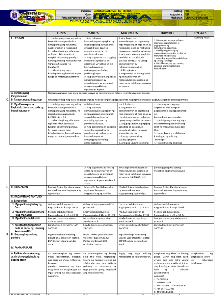DLL - Esp 8 - Q1 - W6 | PDF