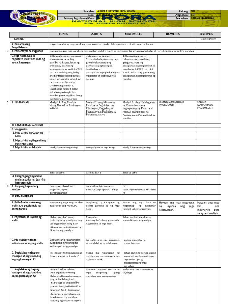 DLL - Esp 8 - Q1 - W9 | PDF