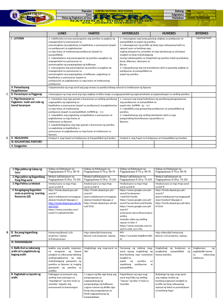DLL - Esp 8 - Q1 - W8 | PDF