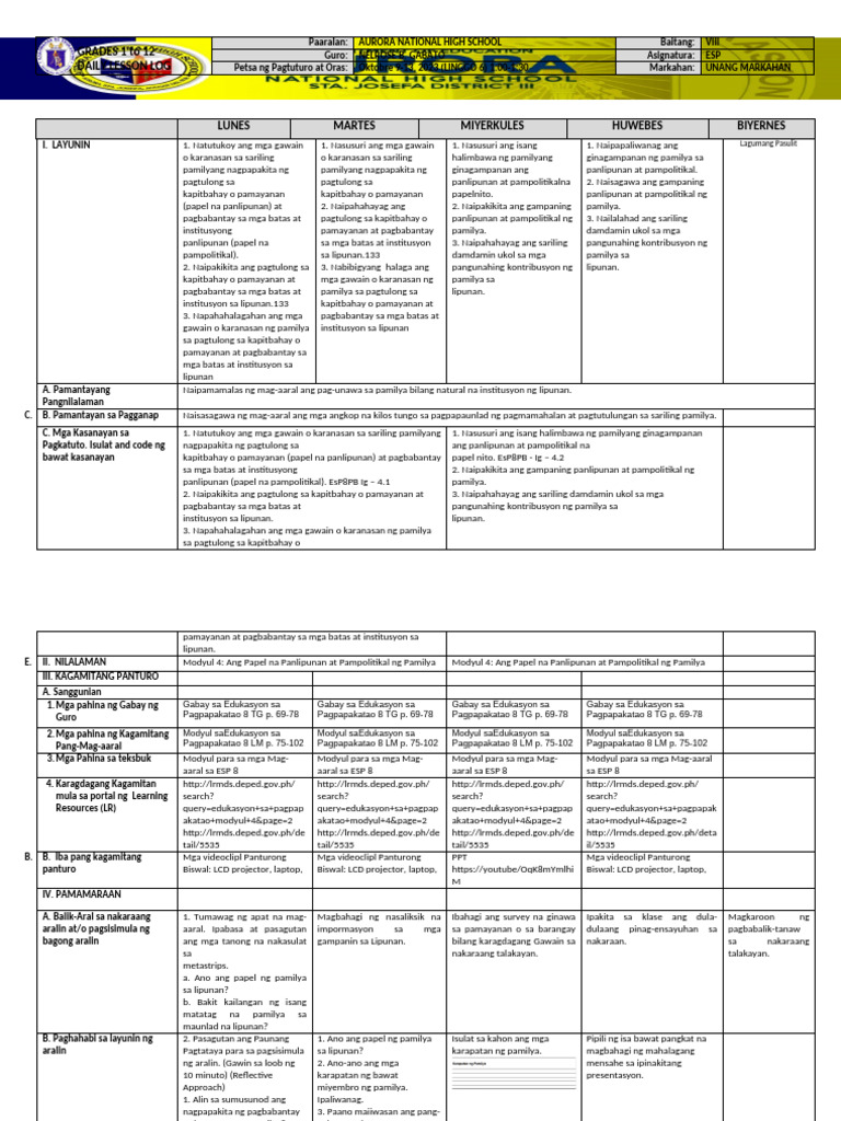 DLL - Esp 8 - Q1 - W7 | PDF