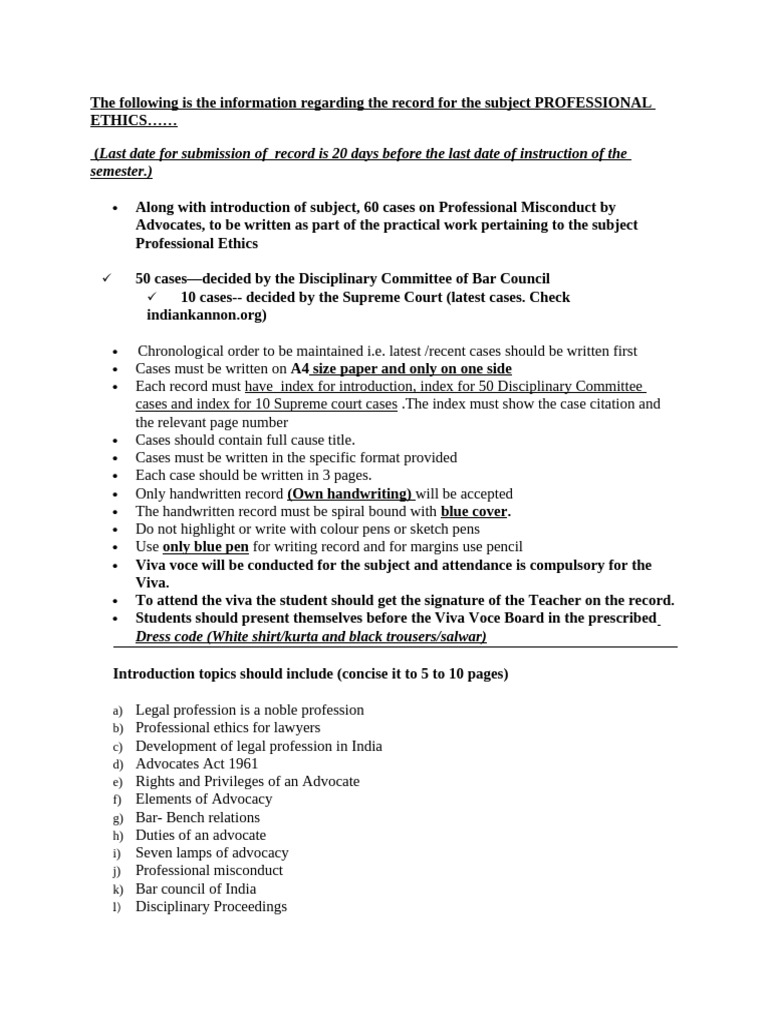 Information On Professional Ethics Record | PDF