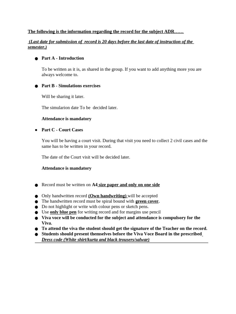 ADR Record Instructions | PDF