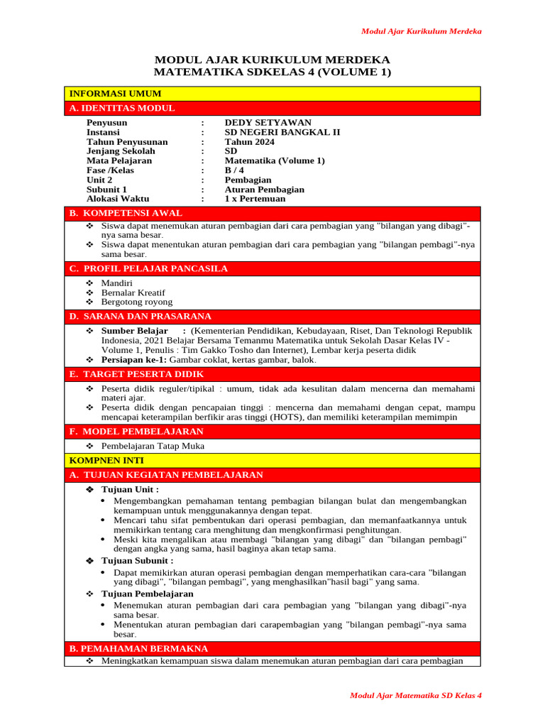 Modul Ajar MTK-kinerja PMM Unit 2 | PDF