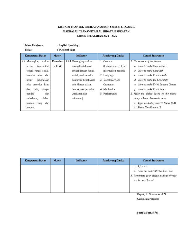 Kisi-Kisi Praktek Eng Speaking 9P 2024 | PDF | Linguistics | Human Communication