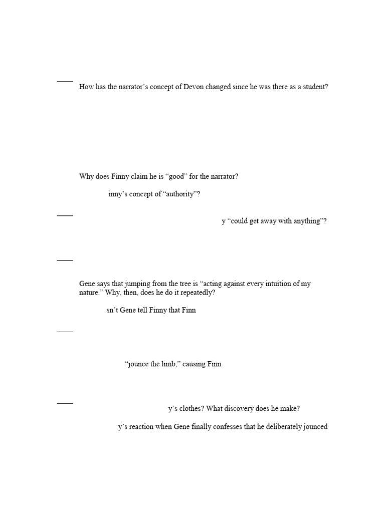 A Separate Peace Study Questions | PDF