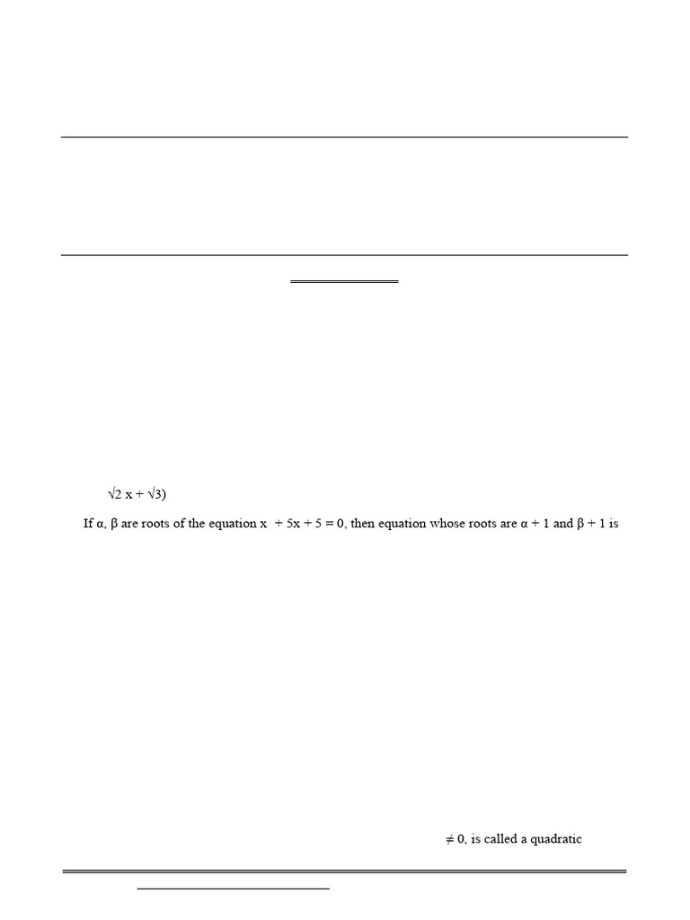 Class 10 Quadratic Equations Practice Paper | PDF | Quadratic Equation ...