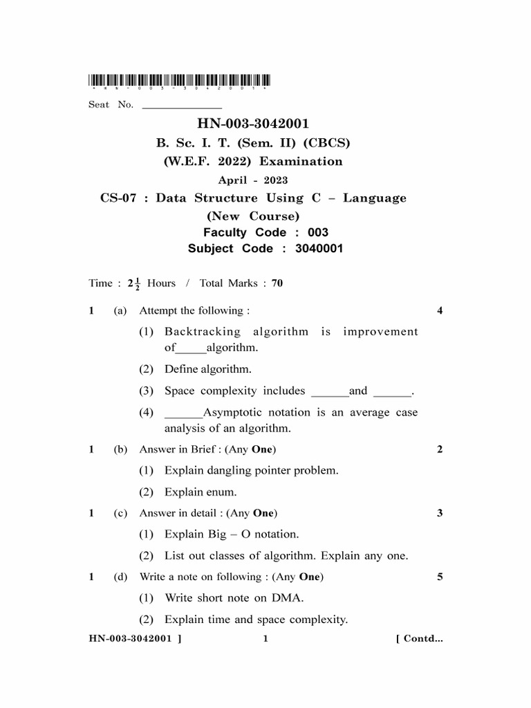 Bsc It Sem 2 2022 April 2023 Cs 07 Data Structure Using C Language Pdf Combinatorics
