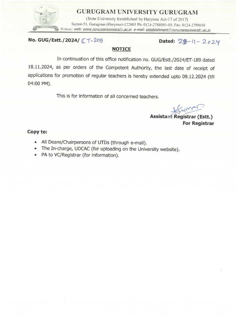 Notice For Extension of Last Date of Reciept of Application For ...