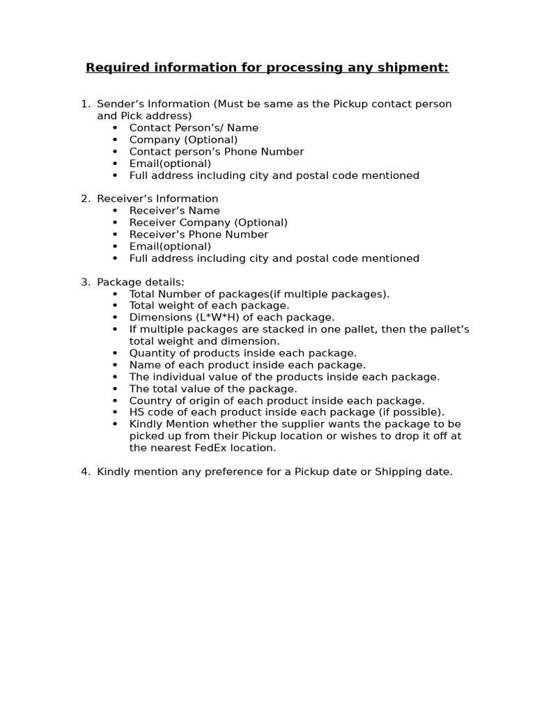 Required Information For Processing Any Shipment | PDF