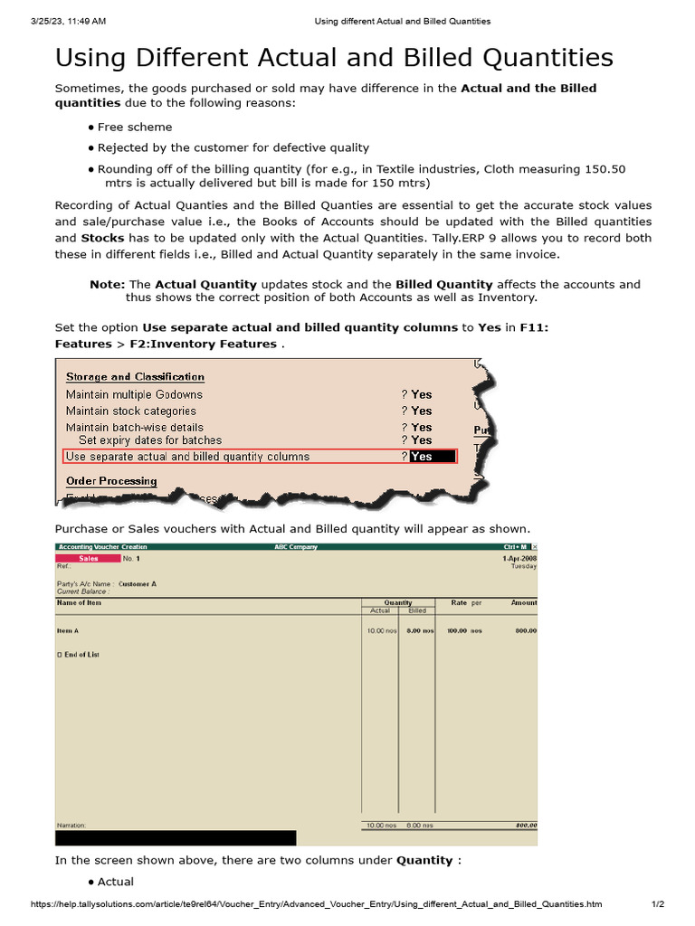 Using Different Actual and Billed Quantities | PDF