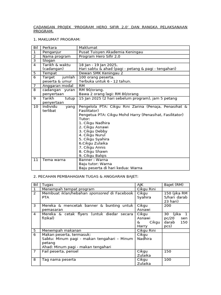 Contoh Rangka Program | PDF