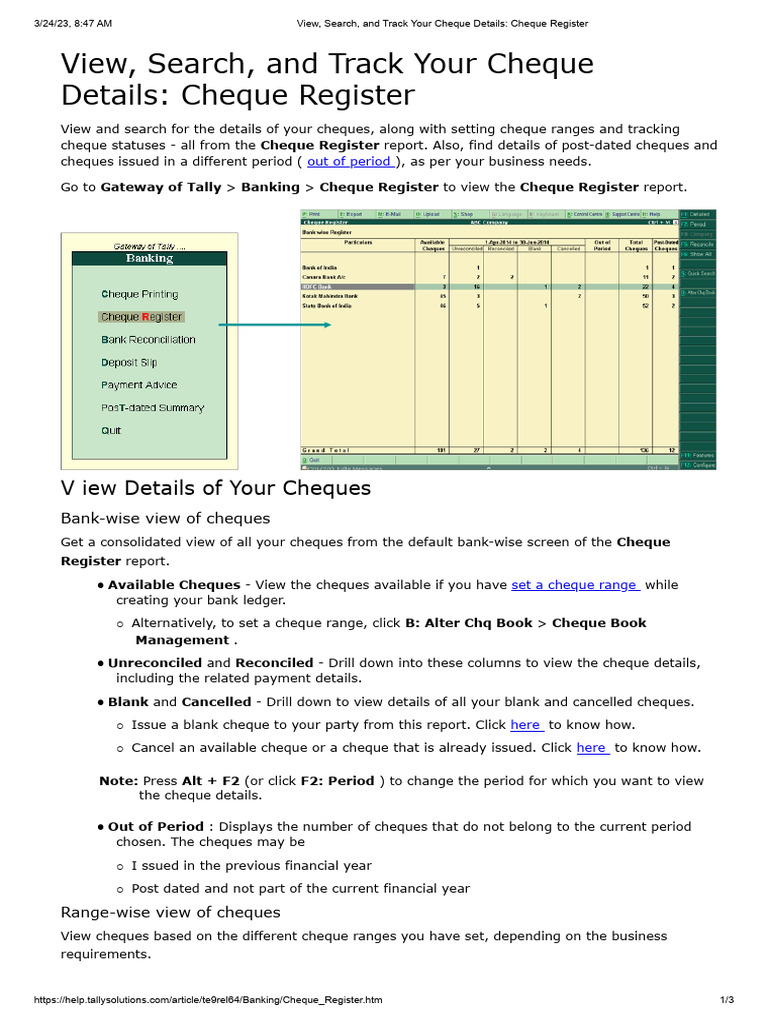 View, Search, and Track Your Cheque Details - Cheque Register | PDF ...