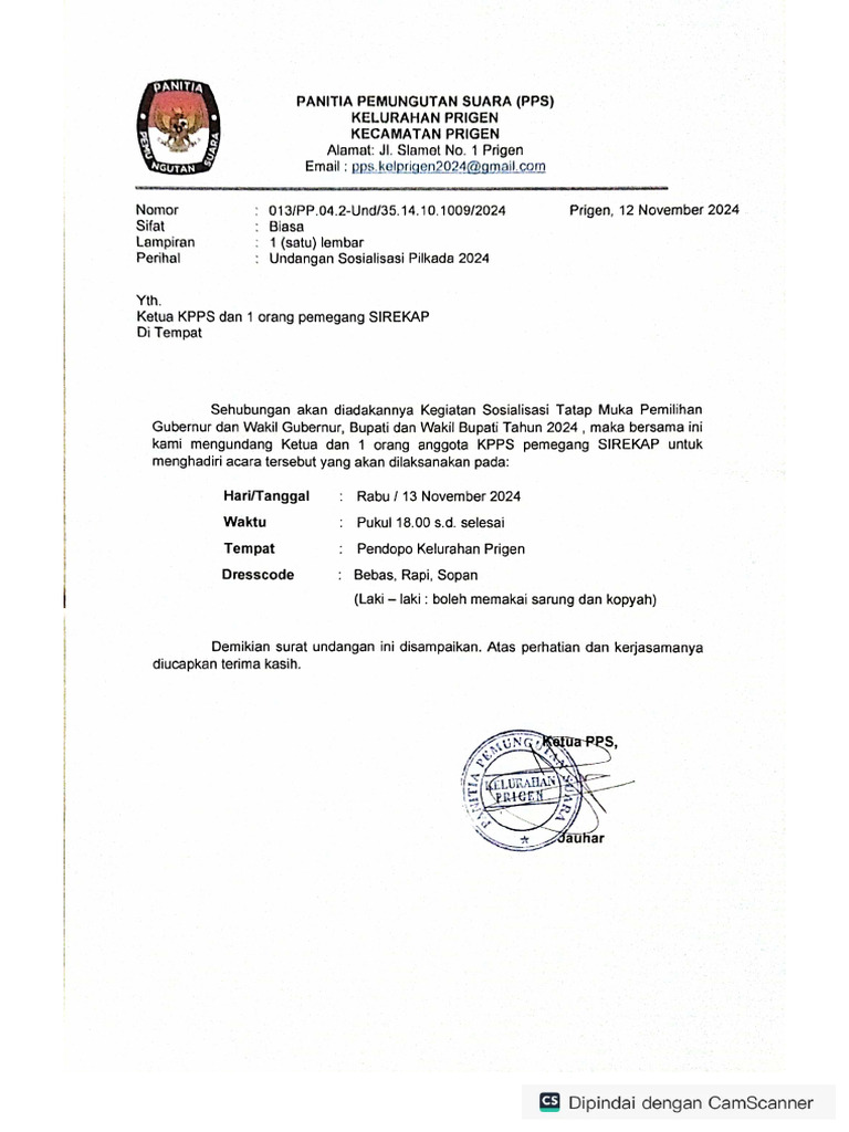 Undangan Sosialisasi PILKADA 2024 | PDF