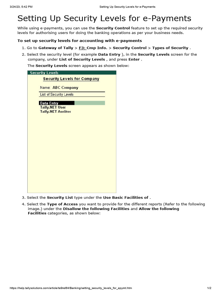 Setting Up Security Levels For E-Payments | PDF