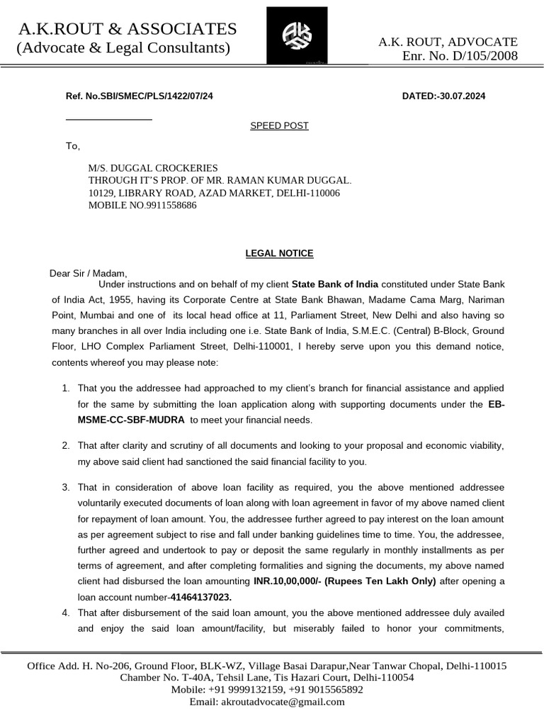 Legal Notice for Loan Default Recovery | PDF