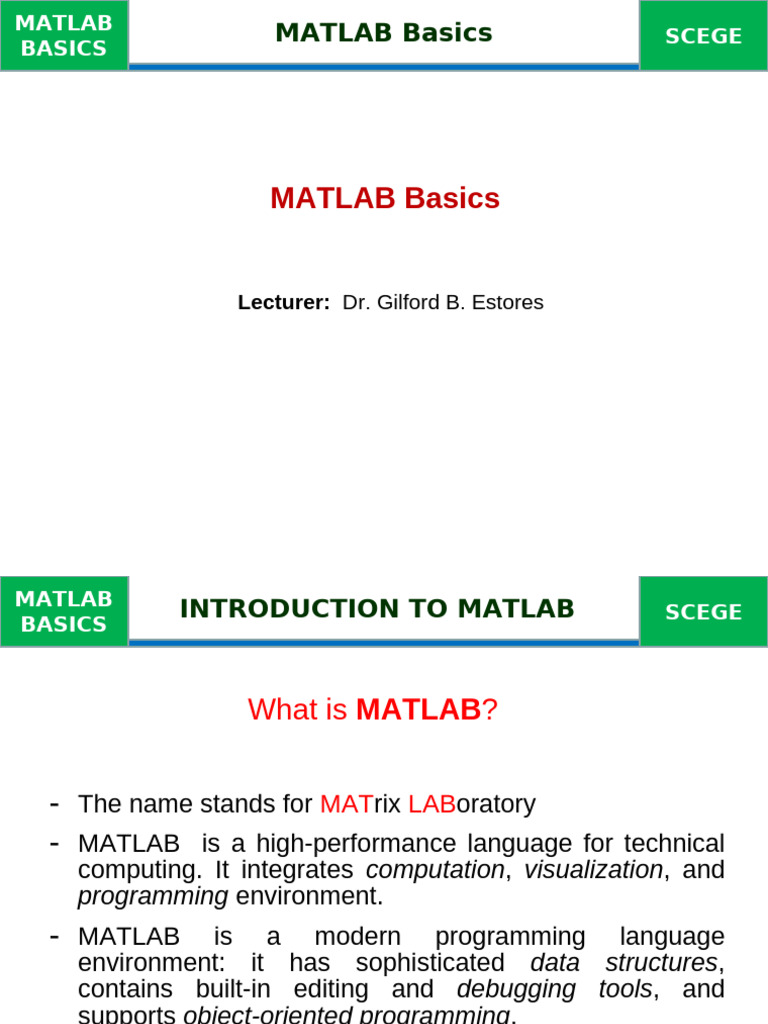 Introduction to MATLAB Basics | PDF | Matrix (Mathematics) | Matlab