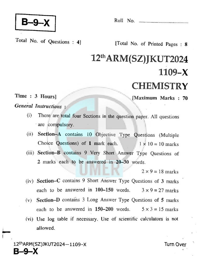 Class 12th CHEMISTRY Previous 4 Years Question Paper | PDF